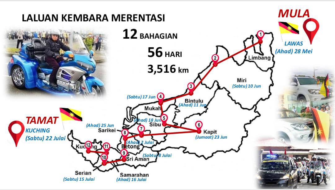 Konvoi Kembara Sarawak Merdeka tour will cover 3,516km from Limbang to ...